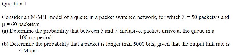 Solved Consider an M/M/1 model of a queue in a packet | Chegg.com