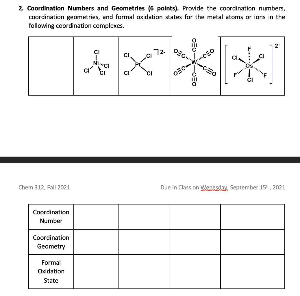 Solved 2 Coordination Numbers And Geometries 6 Points