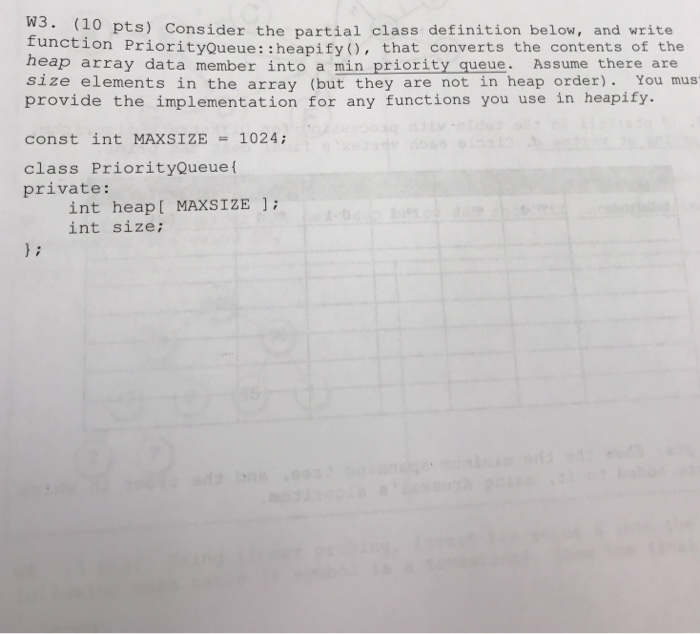 Solved w3. (10 pts) Consider the partial class definition | Chegg.com
