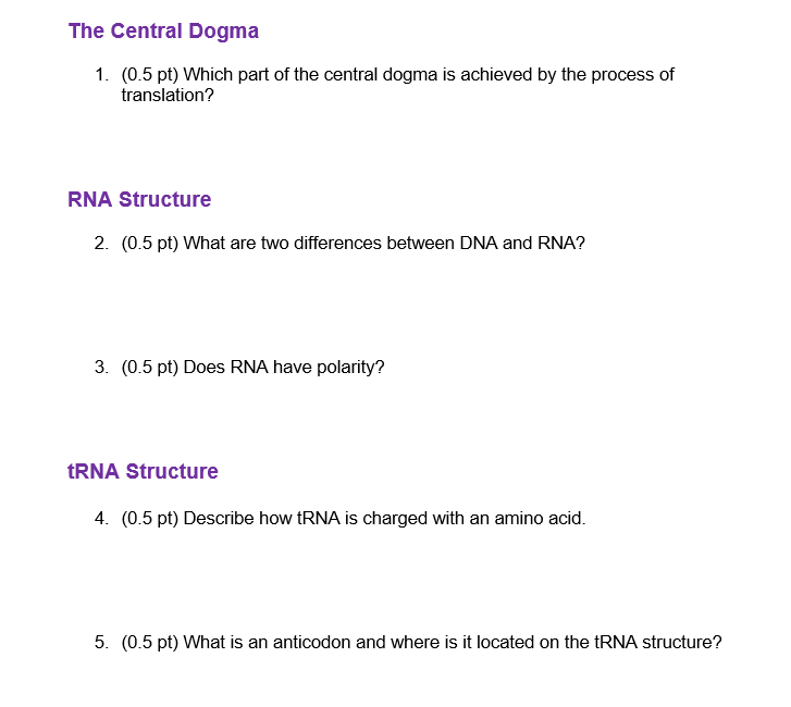 Solved 1. (0.5 pt) Which part of the central dogma is | Chegg.com