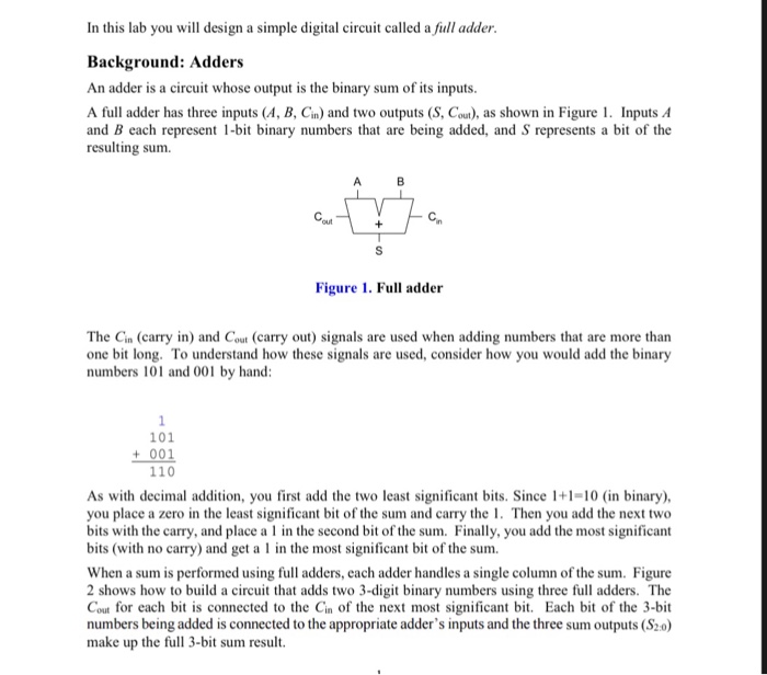 Solved In this lab you will design a simple digital circuit | Chegg.com