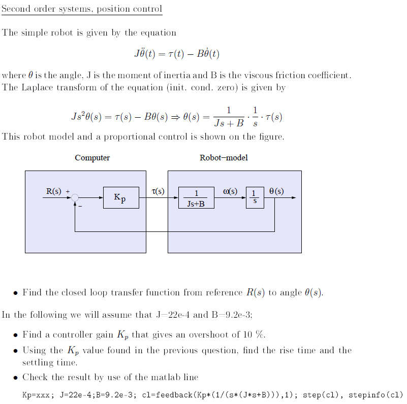 Solved Second order systems, position control The simple | Chegg.com