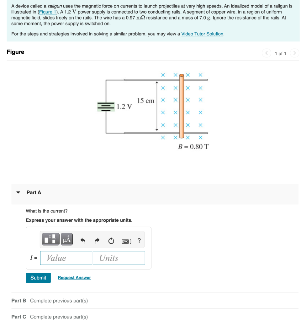 Solved A device called a railgun uses the magnetic force on | Chegg.com