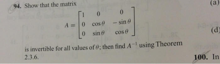 94. Show that the matrix 0 sin ? cos ?| is invertible | Chegg.com