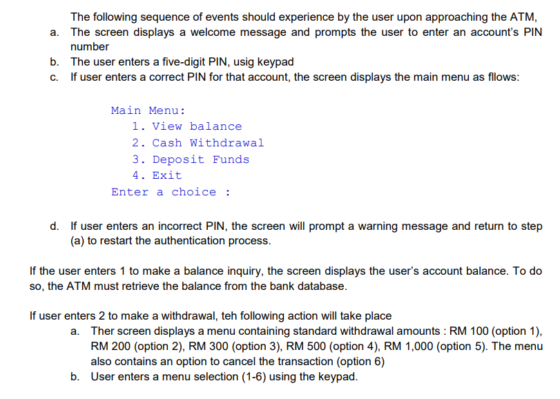 Solved Auto Teller Machine (ATM) A local bank plans to | Chegg.com