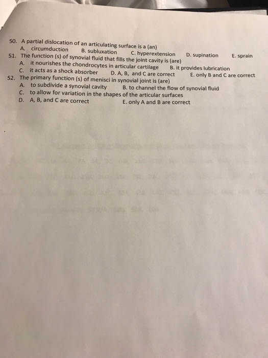 Solved A partial dislocation of an articulating surface is a | Chegg.com