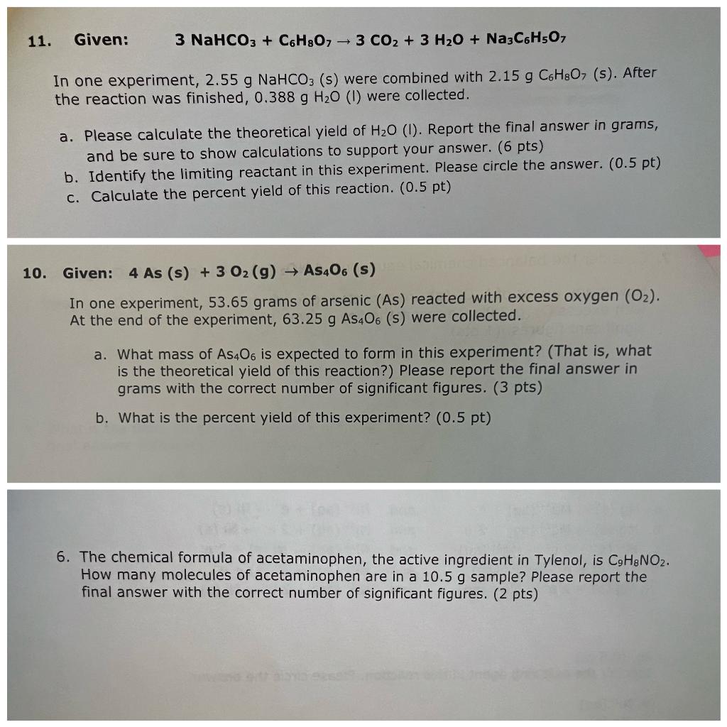Solved 1. Given: 3NaHCO3+C6H8O7→3CO2+3H2O+Na3C6H5O7 the | Chegg.com