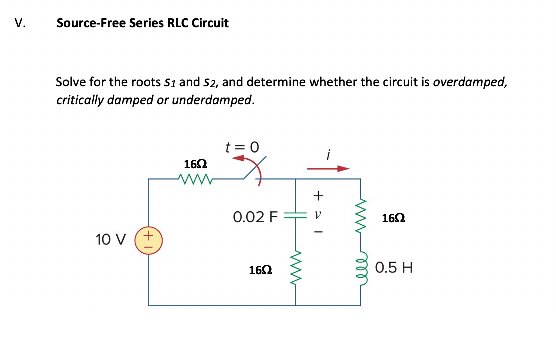 Solved V. Source-Free Series RLC Circuit Solve for the roots | Chegg.com