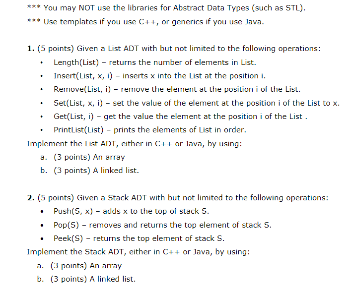 Solved *** You may NOT use the libraries for Abstract Data | Chegg.com