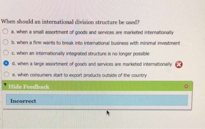 Solved When should an international division structure be | Chegg.com