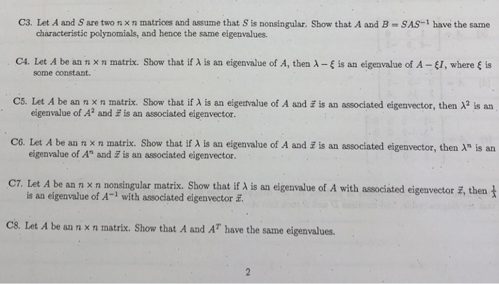 Solved C3. Let A and S are two n x n matrices and assume | Chegg.com