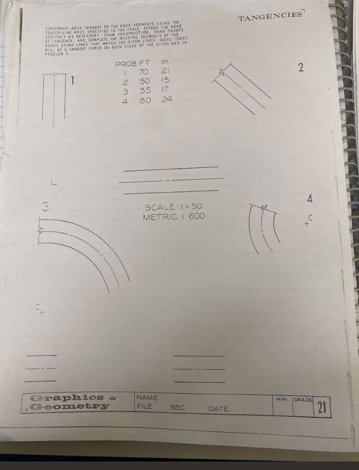 Solved CONSTRUCT ARCS TANGENT TO THE ROAD SEGMENTS USING THE | Chegg.com