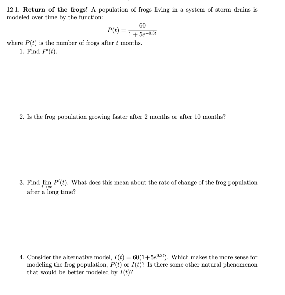 Solved 12.1. Return of the frogs! A population of frogs | Chegg.com