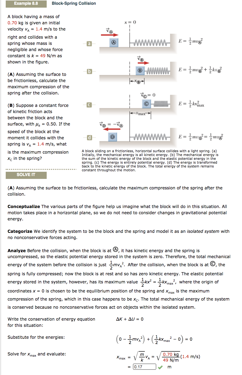 Solved Example 8.8 Block-Spring Collision x=0 A block having | Chegg.com