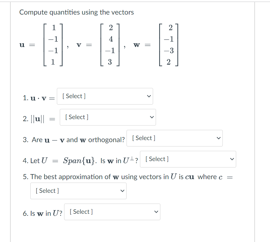 Solved Compute quantities using the vectors | Chegg.com