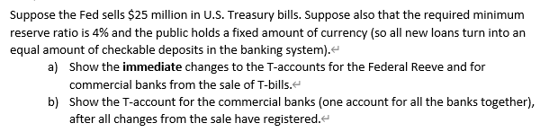 Solved Suppose the Fed sells $25 million in U.S. Treasury | Chegg.com
