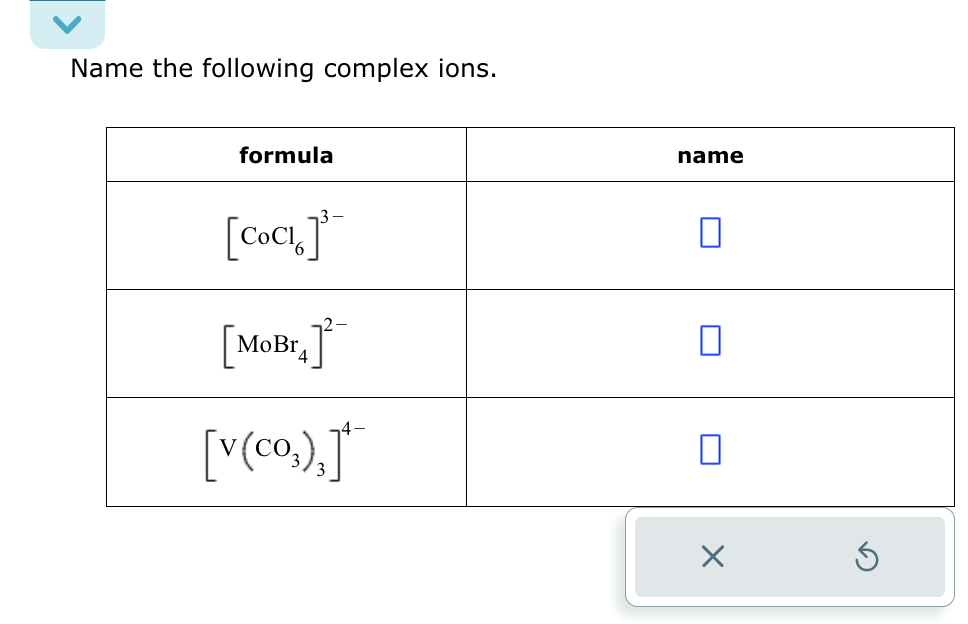 Solved Name the following complex ions. | Chegg.com