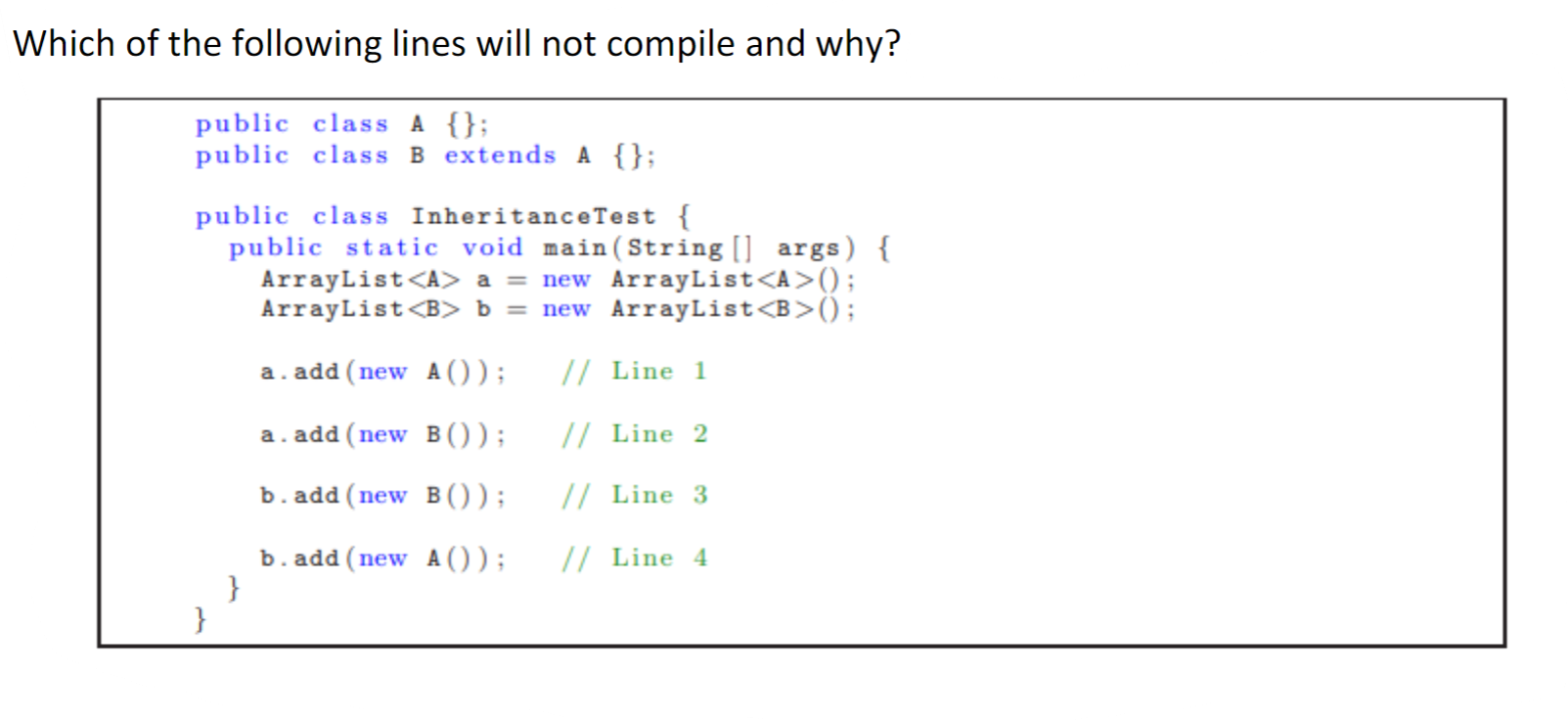 Solved Which of the following lines will not compile and | Chegg.com