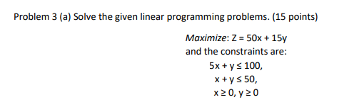 Solved Problem 3 (a) Solve the given linear programming | Chegg.com