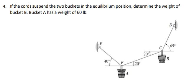 Solved 4. If the cords suspend the two buckets in the | Chegg.com