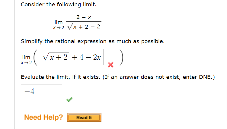 Solved Consider the following limit. limx→2x+2−22−x Simplify | Chegg.com