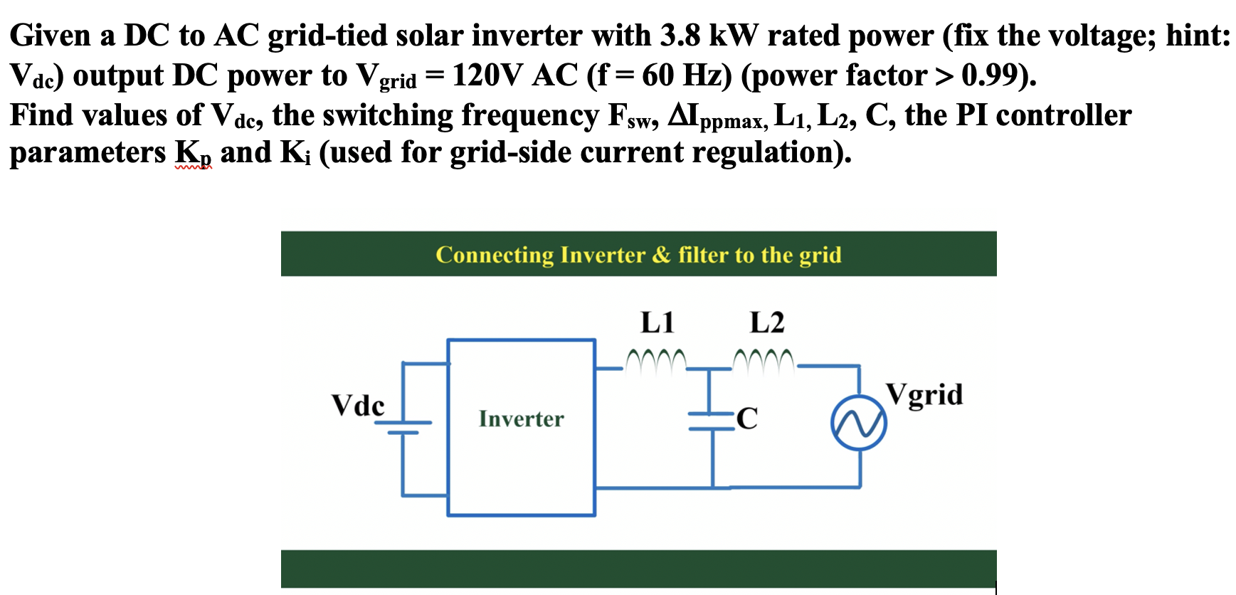 Given a DC to AC grid-tied solar inverter with | Chegg.com
