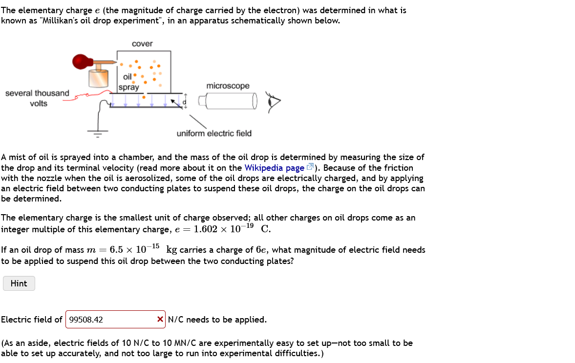 Solved The elementary charge e (the magnitude of charge | Chegg.com