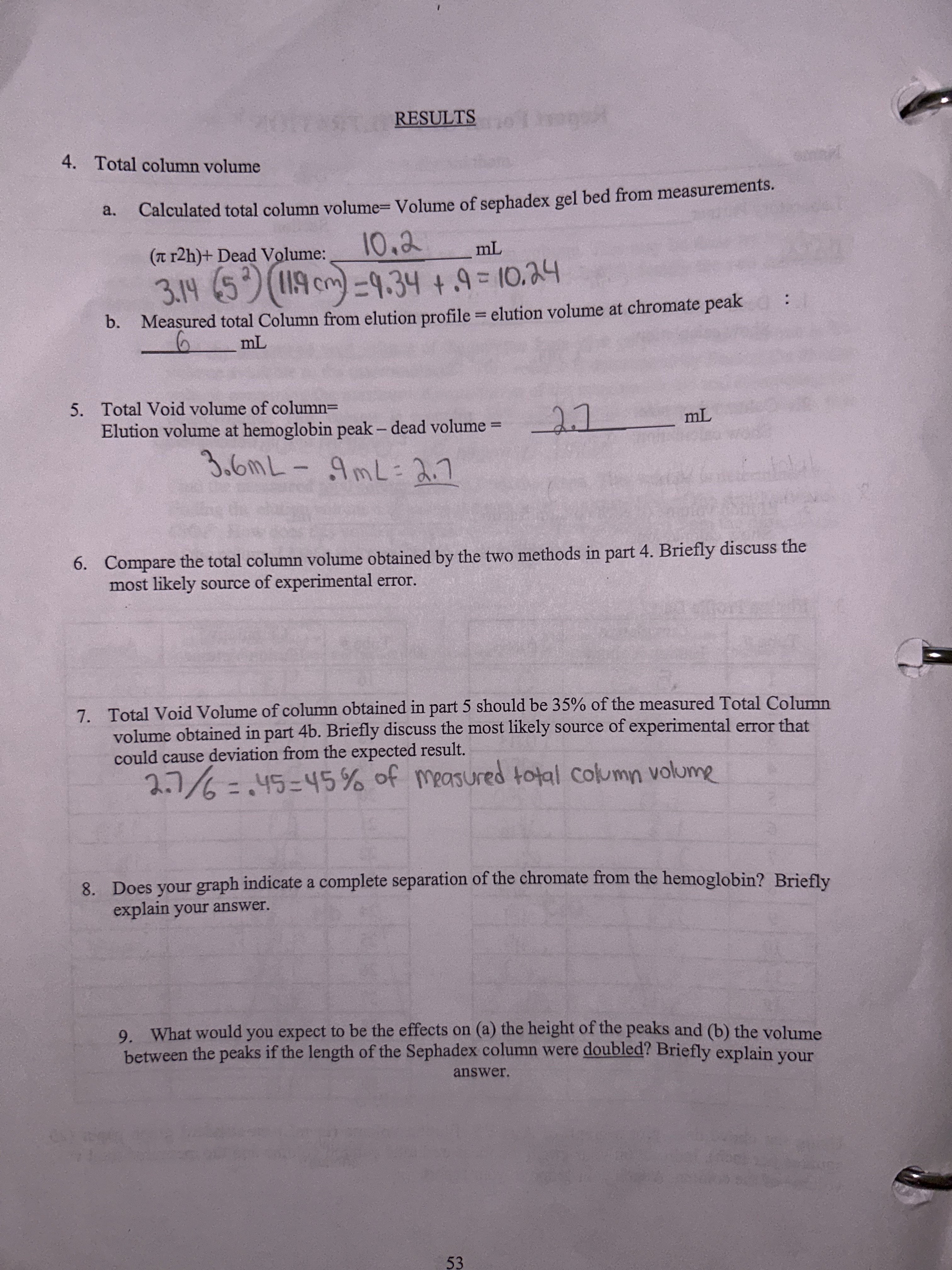 4. Total column volume a. Calculated total column | Chegg.com