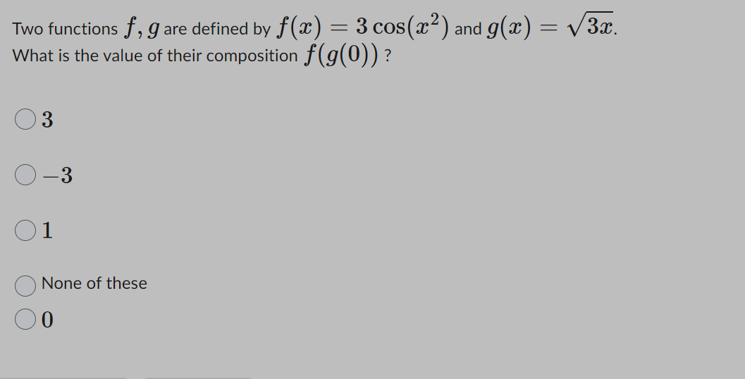 Solved Two functions f,g are defined by f(x)=3cos(x2) and | Chegg.com