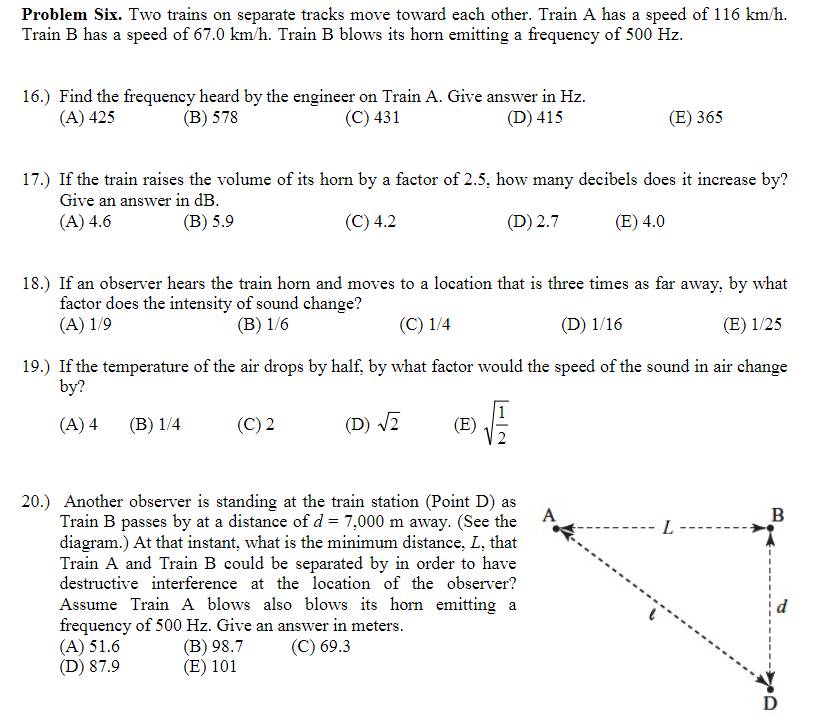 Solved Problem Six. Two trains on separate tracks move | Chegg.com