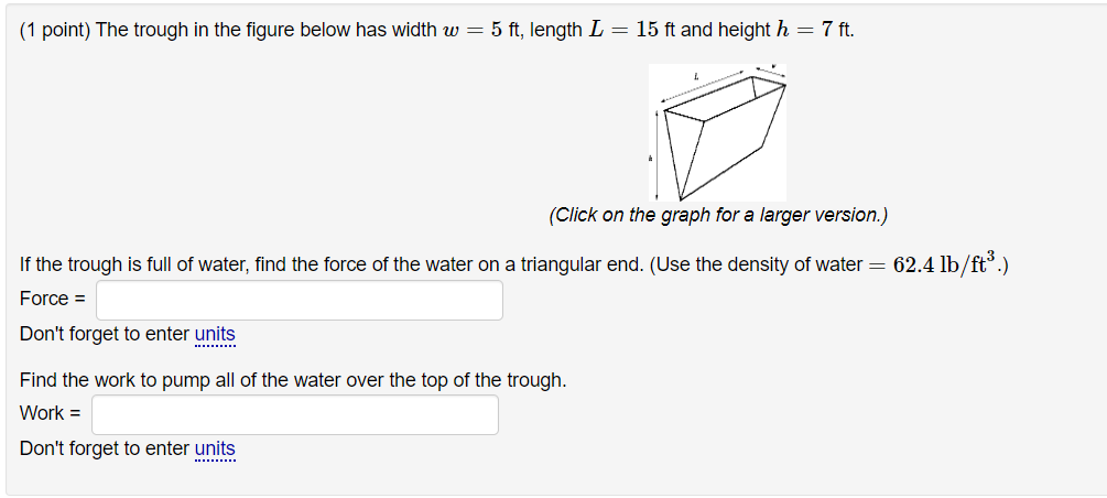 Solved (1 point) The trough in the figure below has width | Chegg.com