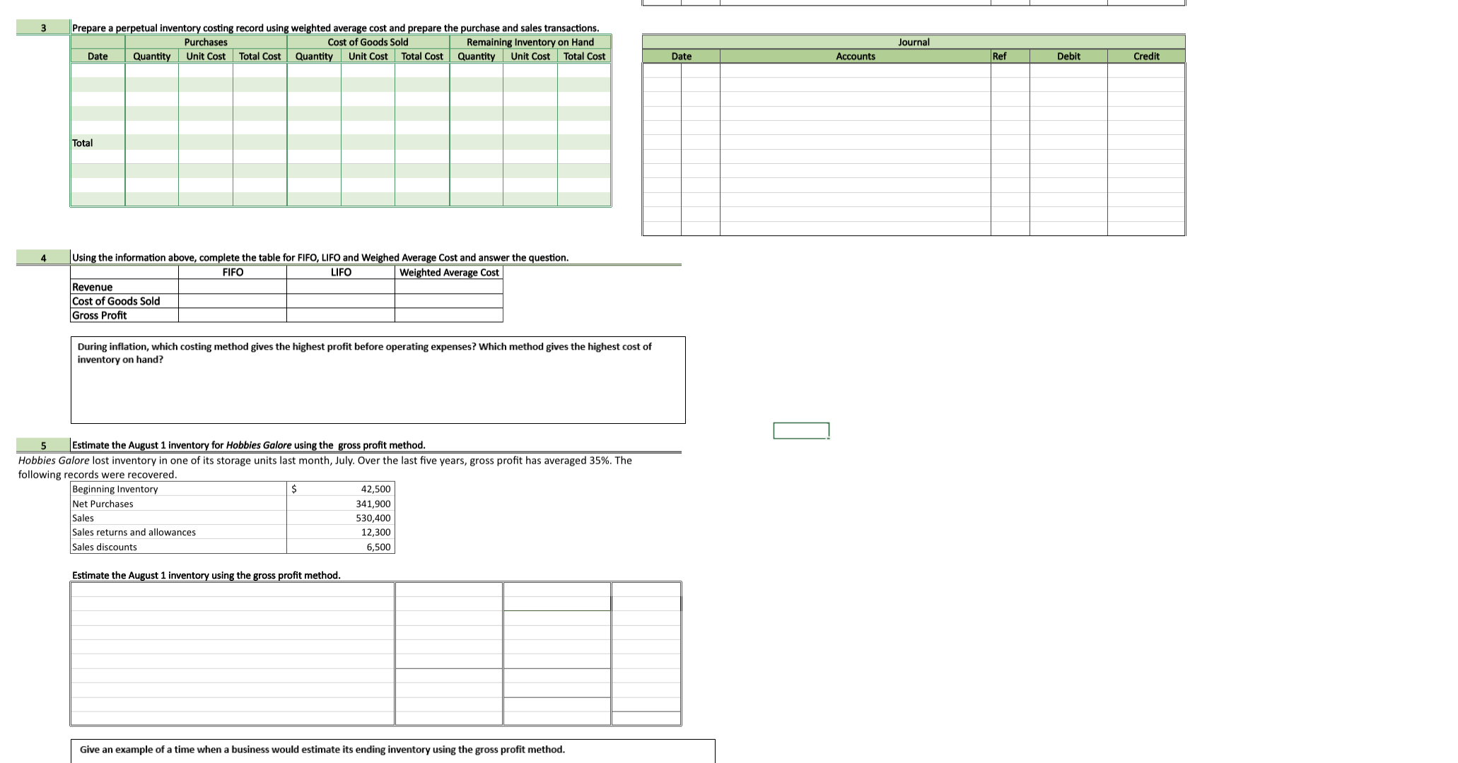 Solved Use the information below to complete the tasks. | Chegg.com