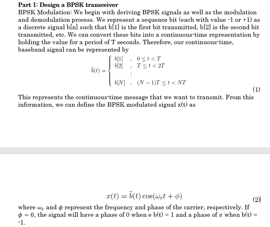 Solved We are working with BPSK Demodulation. Below are | Chegg.com