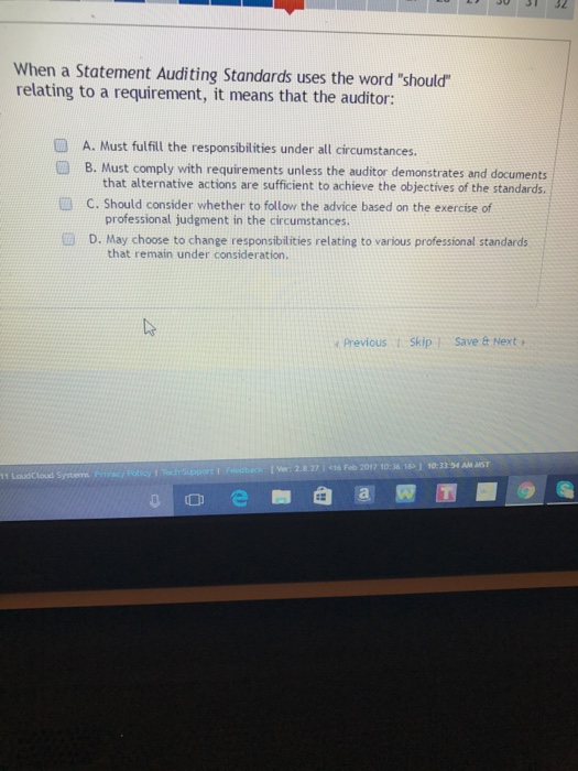 Solved When a Statement Auditing Standards uses the word | Chegg.com