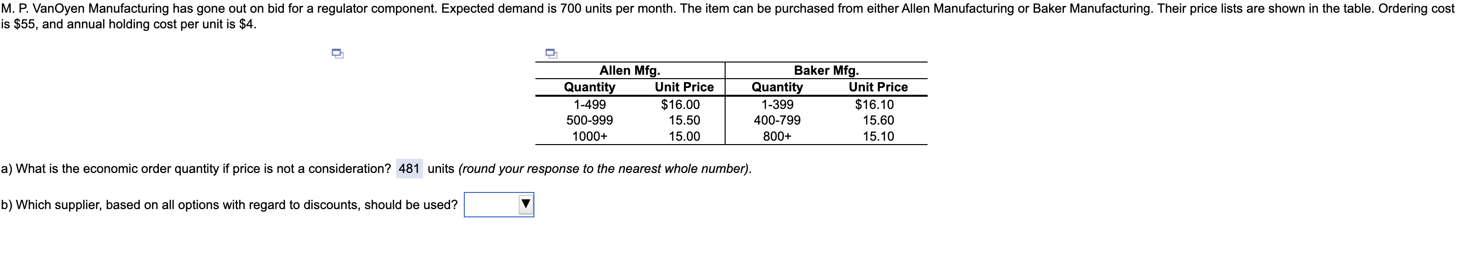 Solved a) What is the economic order quantity if price is | Chegg.com