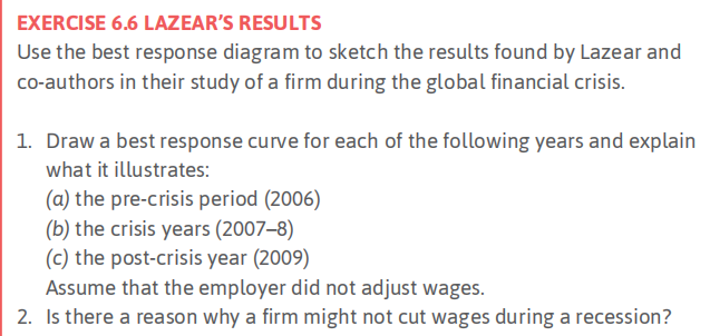 Solved EXERCISE 6.6 LAZEAR'S RESULTS Use the best response | Chegg.com
