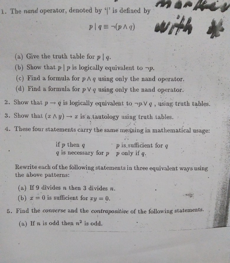 Solved 1. The nand operator, denoted by I' is defined by | Chegg.com