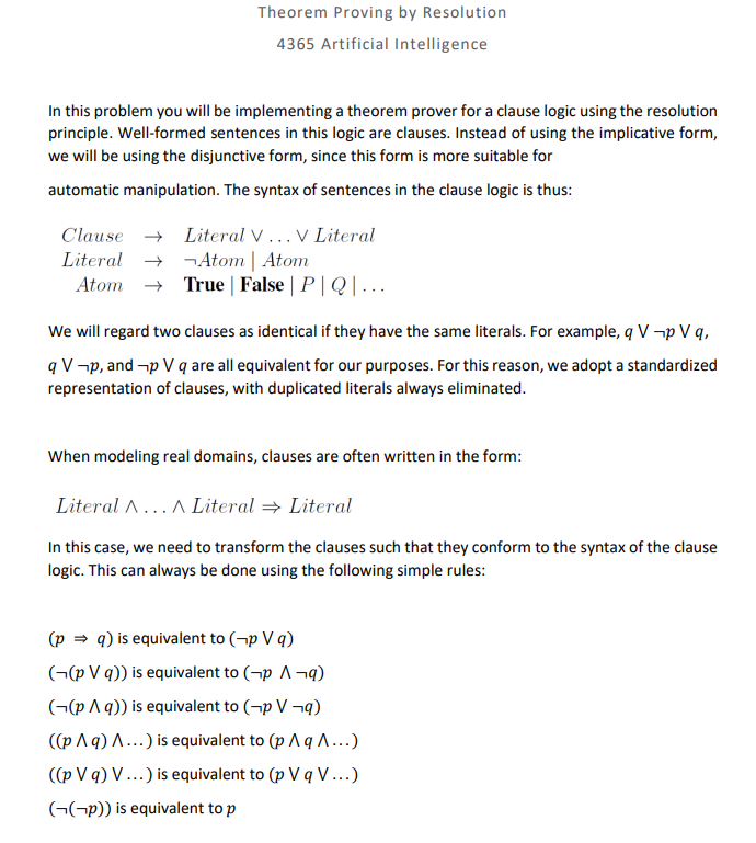 Theorem Proving by Resolution 4365 Artificial | Chegg.com