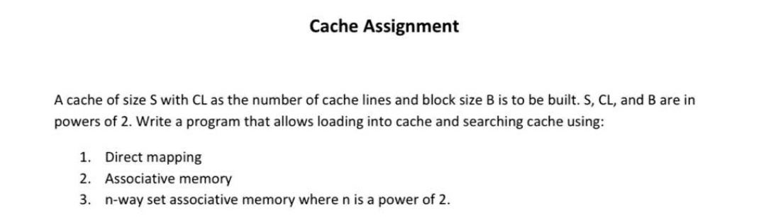 Cache Assignment A cache of size S with CL as the | Chegg.com
