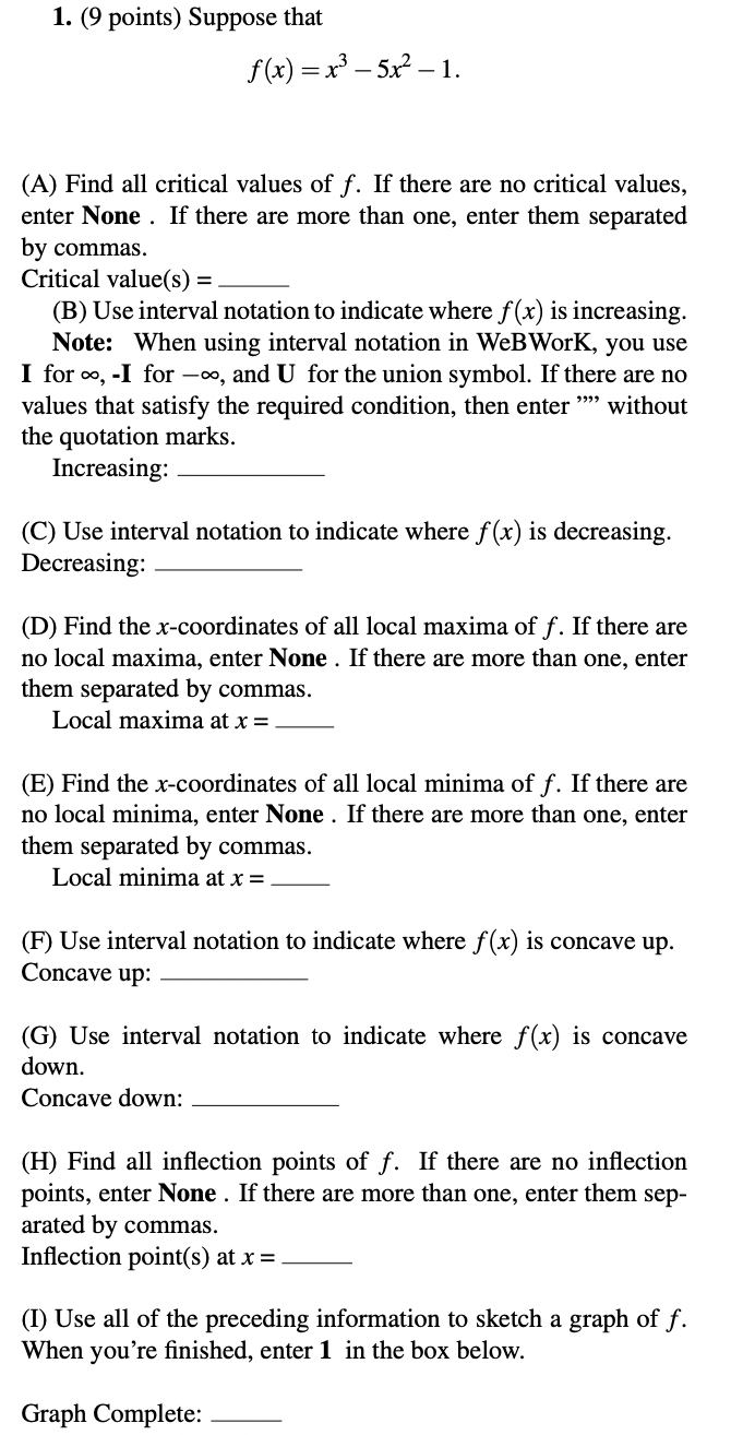 Solved (9 ﻿points) ﻿Suppose thatf(x)=x3-5x2-1.(A) ﻿Find all | Chegg.com