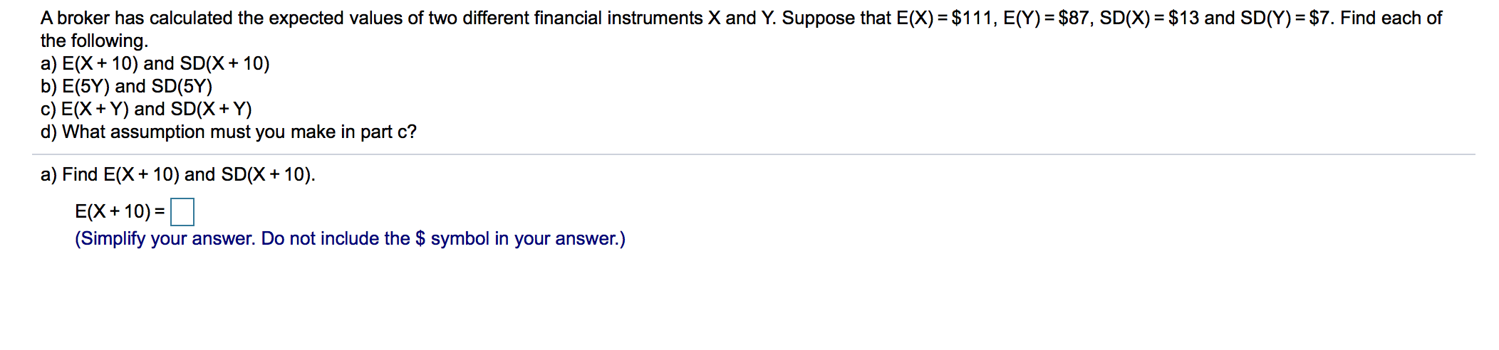 Solved A broker has calculated the expected values of two | Chegg.com