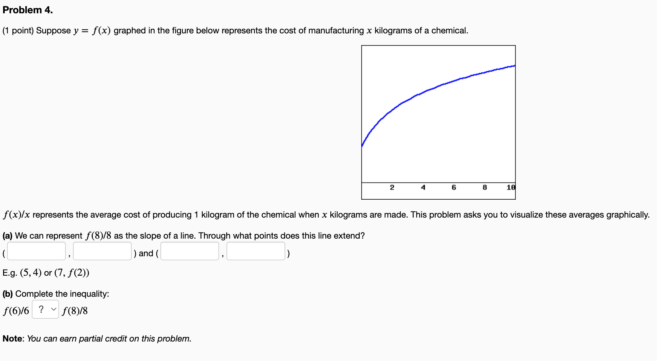 Solved Problem 4. (1 point) Suppose y=f(x) graphed in the | Chegg.com