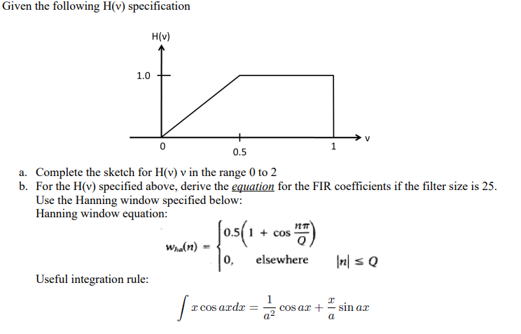 Given the following H(v) specification H(v) 1.0 + 1 | Chegg.com