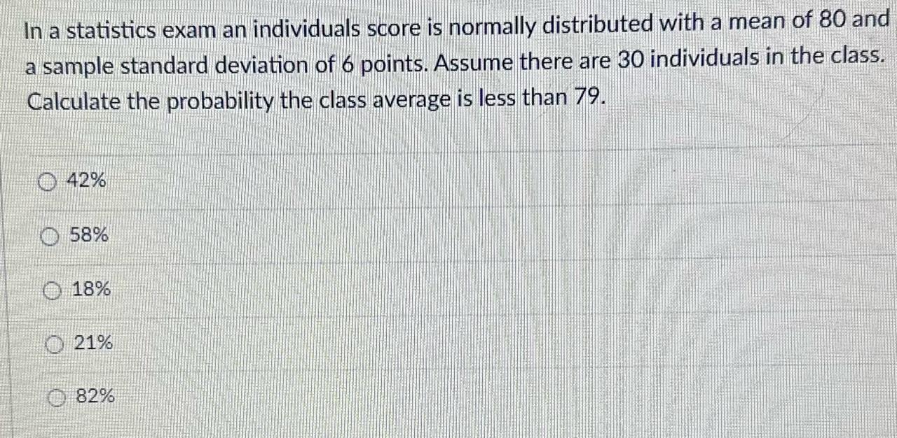 Solved In a statistics exam an individuals score is normally | Chegg.com