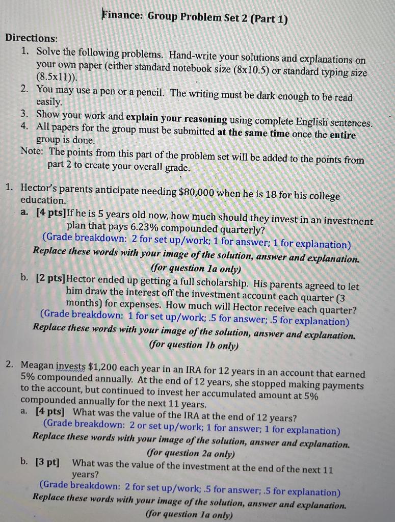 Solved Finance: Group Problem Set 2 (Part 1) Directions: 1. | Chegg.com