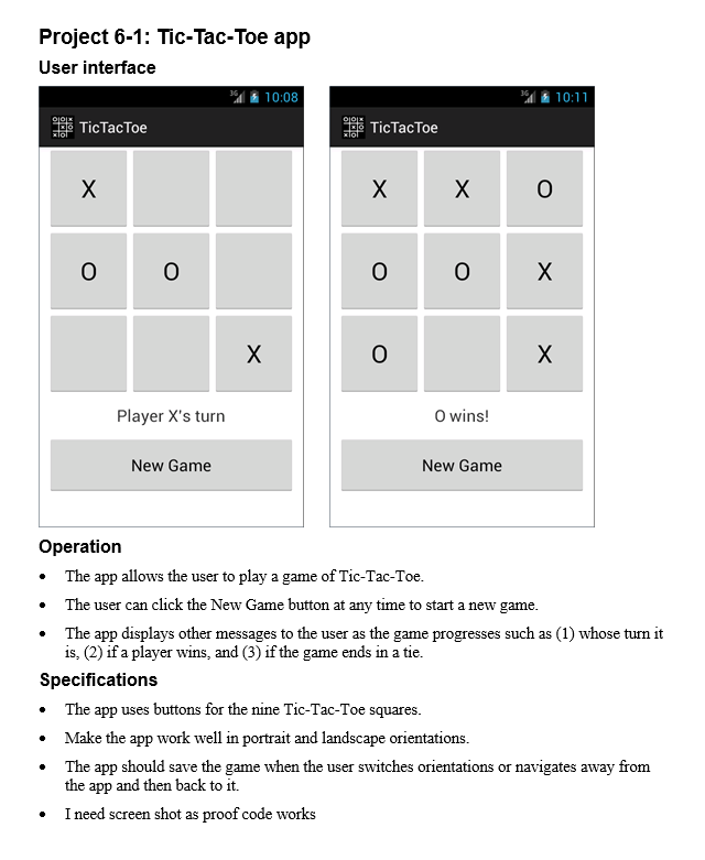 Solved Project 6-1: Tic-Tac-Toe app User interface COL DO | Chegg.com