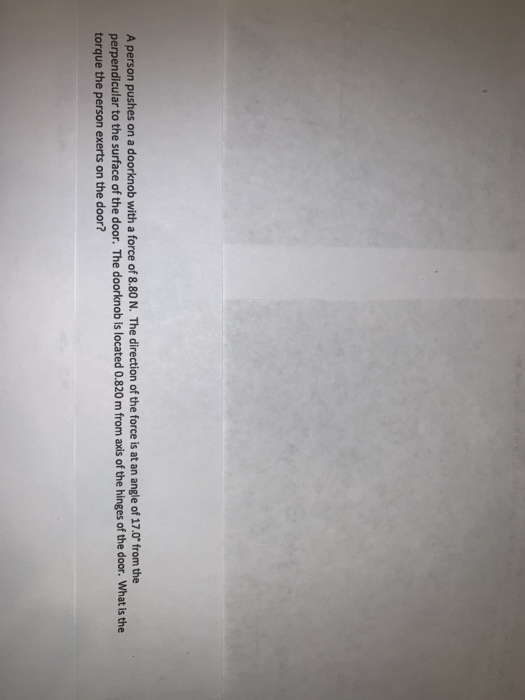 Solved A person pushes on a doorknob with a force of 8.80 N. | Chegg.com