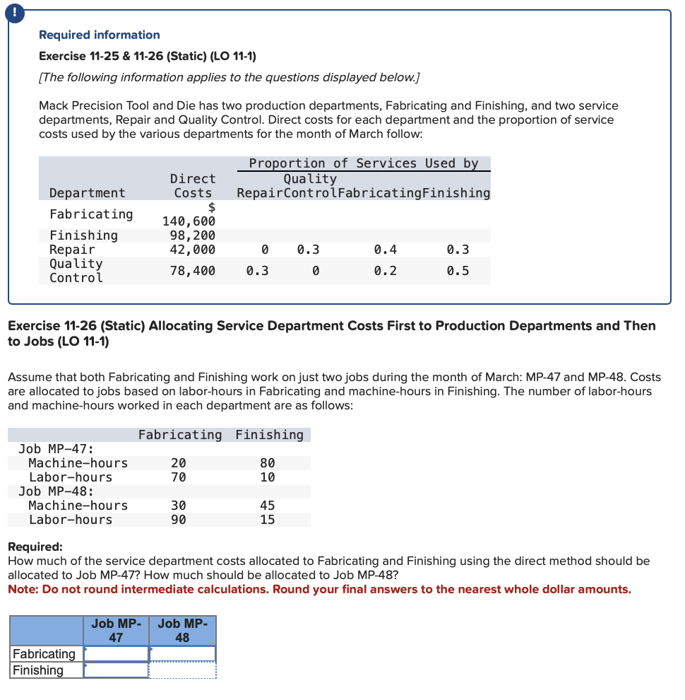 Solved Required information Exercise 11-25 \& 11-26 (Static) | Chegg.com Solved Required information Exercise 11-25 \& 11-26 (Static) | Chegg.com