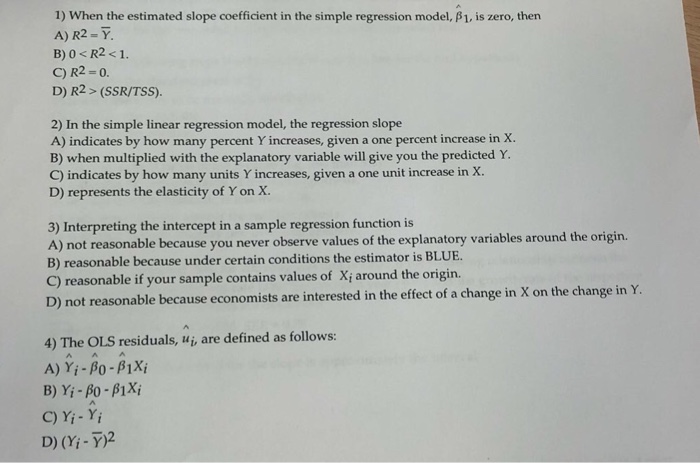 Solved 1) when the estimated slope coefficient in the simple | Chegg.com