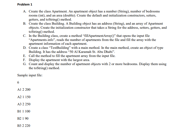 Solved Problem 1 A. Create the class Apartment. An apartment | Chegg.com